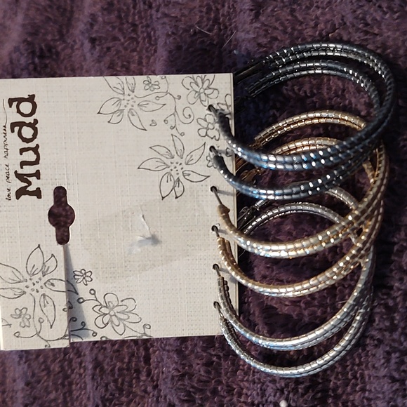 Mudd | Jewelry | New Mudd 3 Pair Silver Gold Black Metal Hoops | Poshmark
